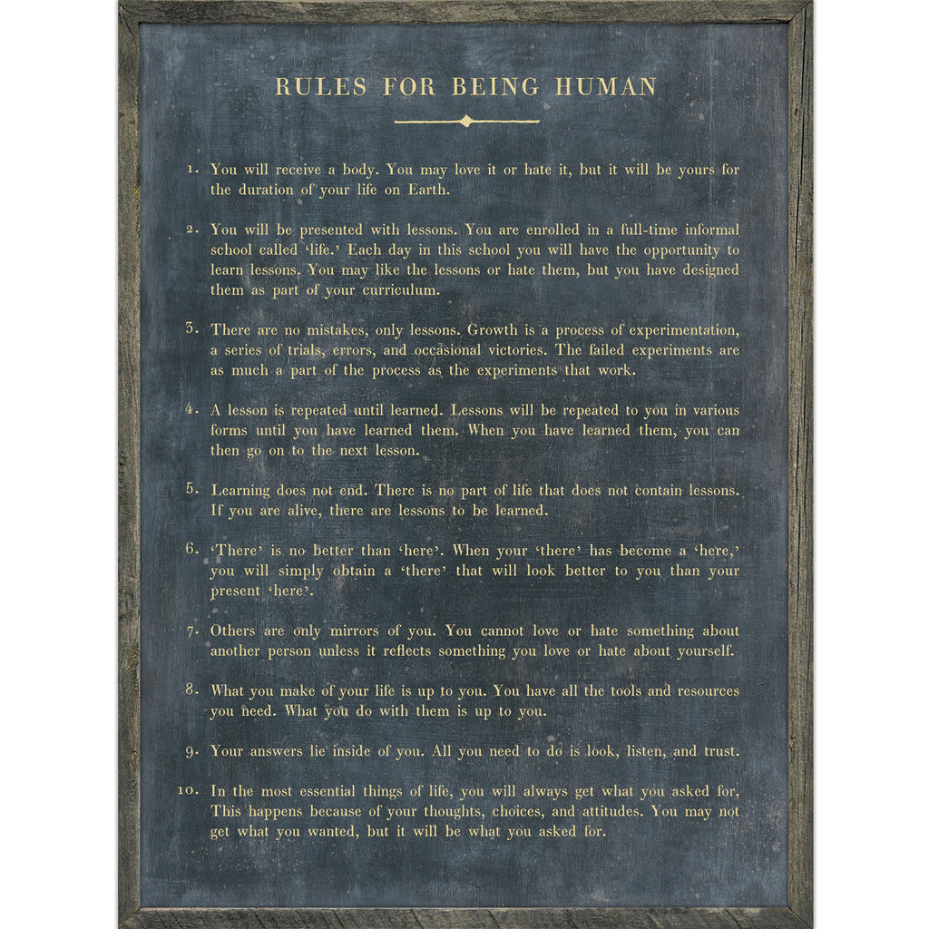 Rules For Being Human- Grey Wood Art Print – Sugarboo & Co