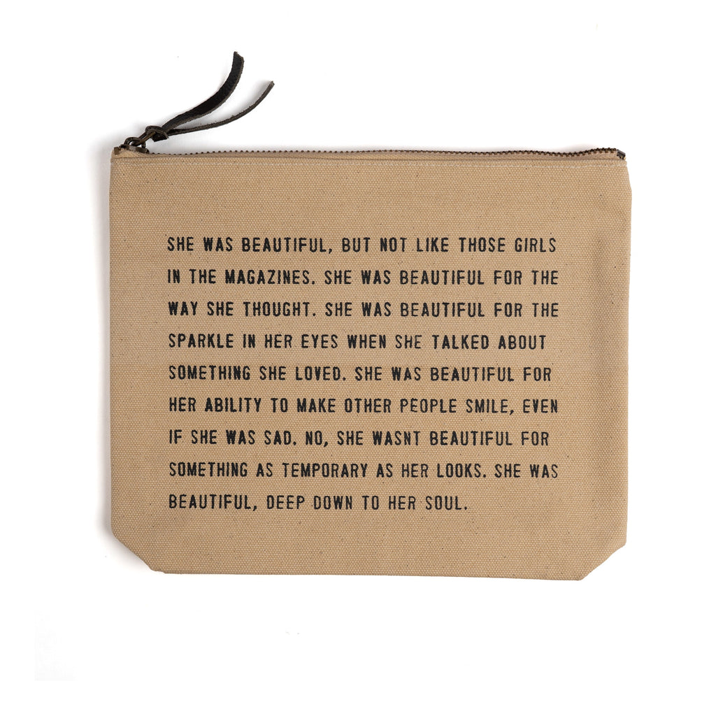She Was Beautiful Canvas Zip Bag- Flax – Sugarboo & Co