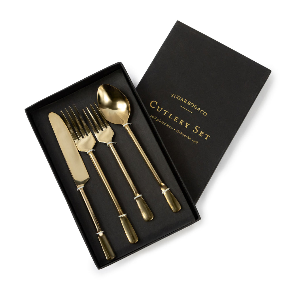 ***Gold Plated Brass Cutlery Box Set – Sugarboo & Co