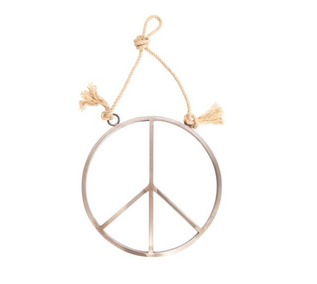Small Hanging Metal & Jute Peace Sign – Sugarboo & Co
